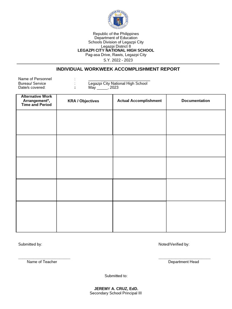 Weekly Accomplishment Report - Blank | PDF