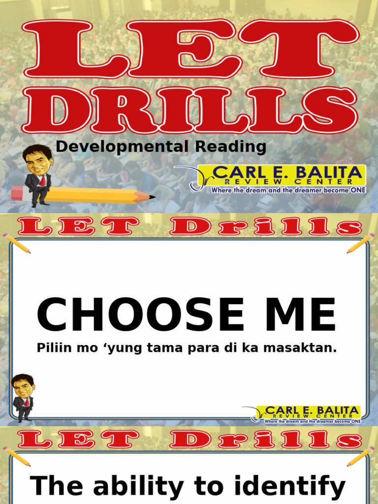 LET DRILLS PROF ED Developmental Reading 1 | PDF | Reading Comprehension | Word