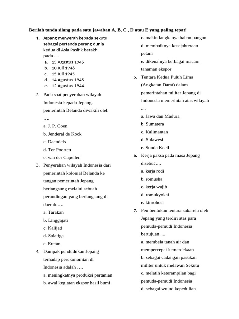 Soal Sejarah Xi PTS 2025 | PDF