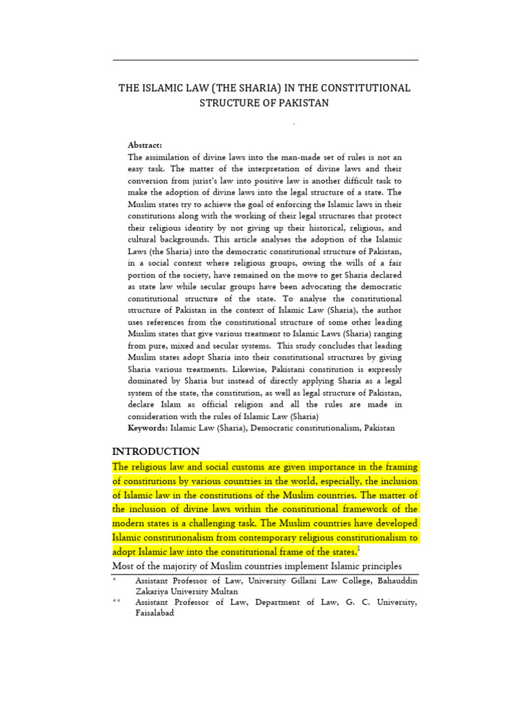 The Islamic Law (The Sharia) in The Constitutional | PDF | Sharia ...