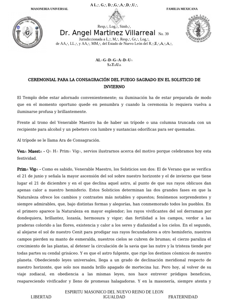 Ceremonia Solsticial AMV39 | PDF | Masonería