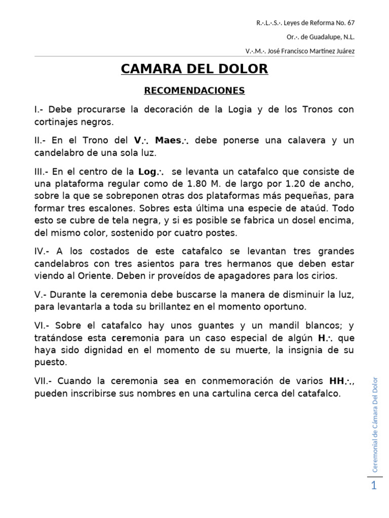 Ritual de Cámara Del Dolor Tenida Funebre RLS 2018 | PDF