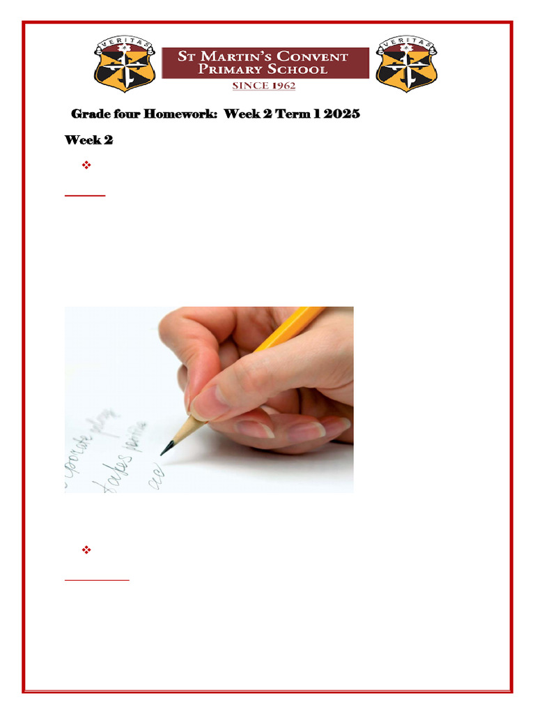 Grade 4 Week 2 - 5 Homework | PDF