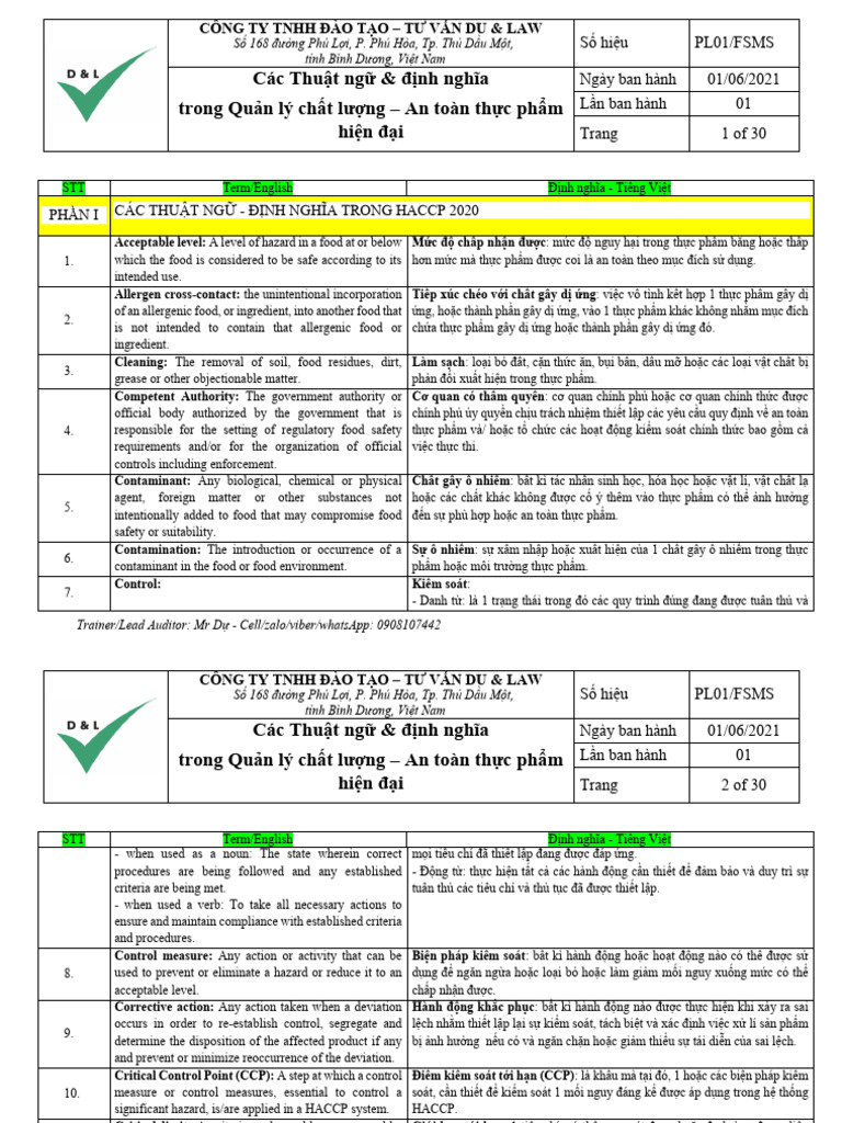 Cac Thuat Ngu - Dinh Nghia Trong HACC 2020 - IsO 22000 2018 - FSSC ...
