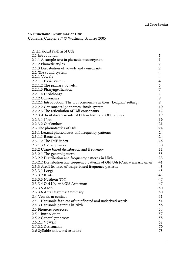 Udi, A Functional Grammar of (Schulze) (Incomplete) | PDF | Vowel ...