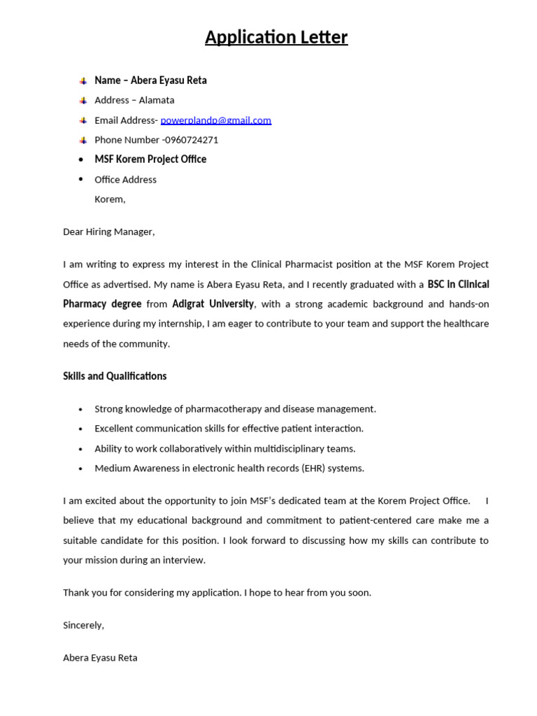 Application Lette - 2024 | PDF