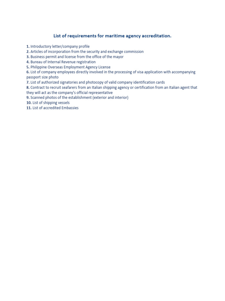 Maritime Agency Accreditation Requirements | PDF