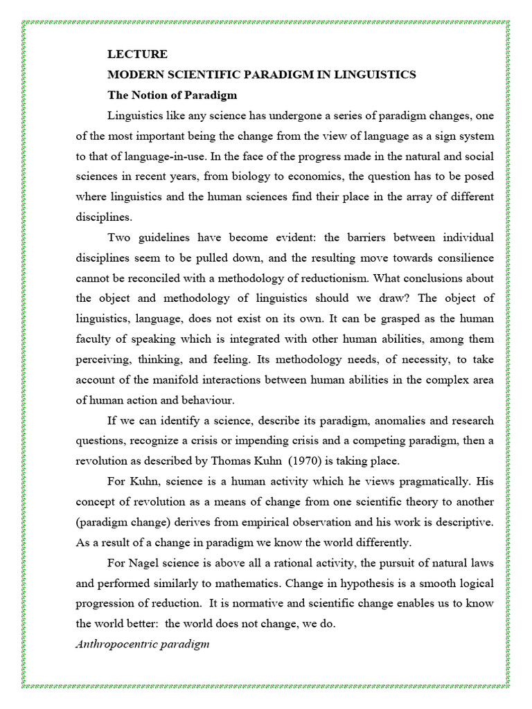 LECTURE Modern Scientific Paradigm in Linguistics | PDF | Paradigm | Science