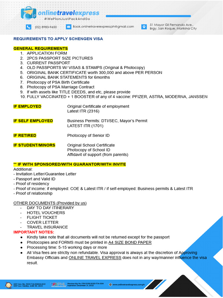 Schengen Visa Application Requirements | PDF