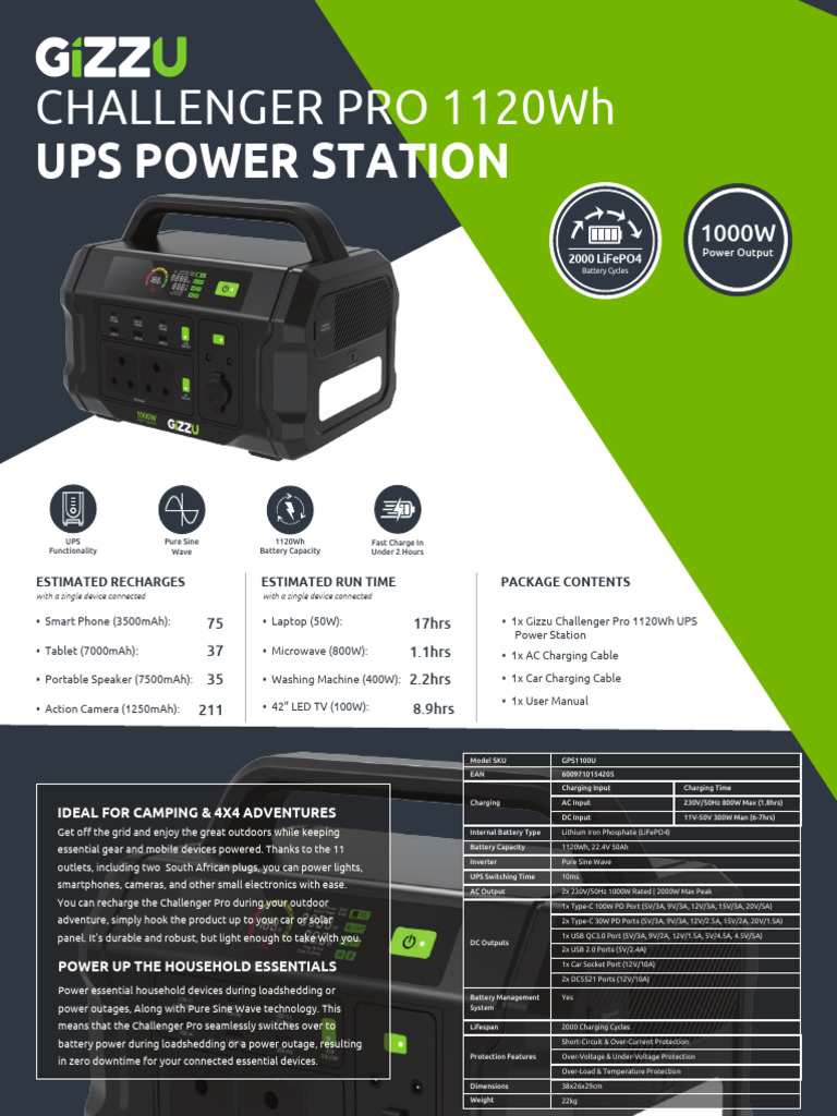GPS1100U Infosheet D02 Compressed | PDF | Rechargeable Battery | Electrical Engineering