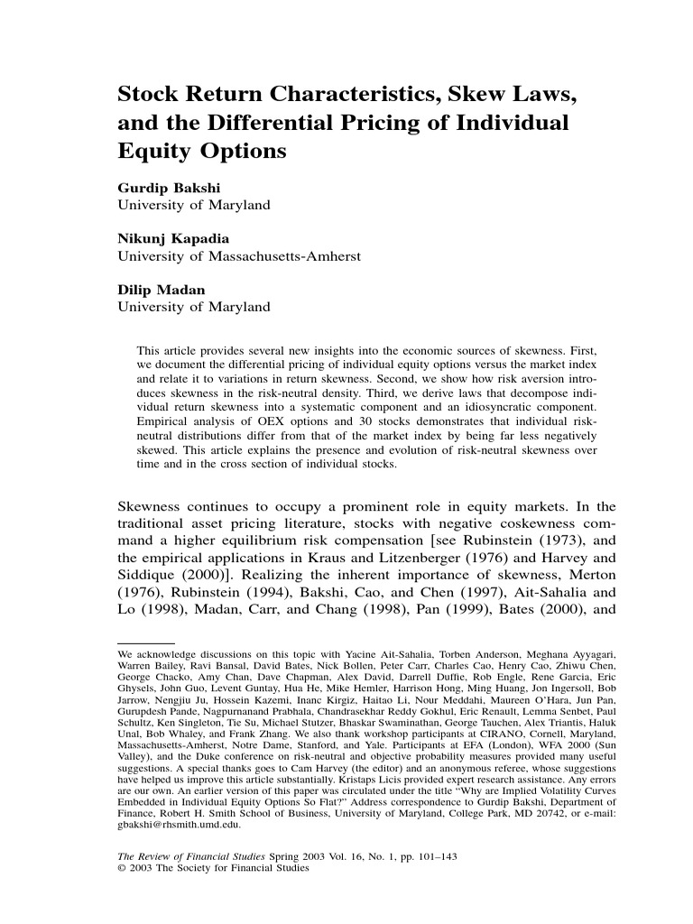 Skewness and Pricing in Equity Options | PDF | Option (Finance) | Moneyness