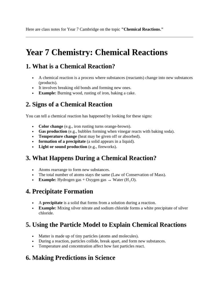 Year 7 Chemistry: Chemical Reactions | PDF