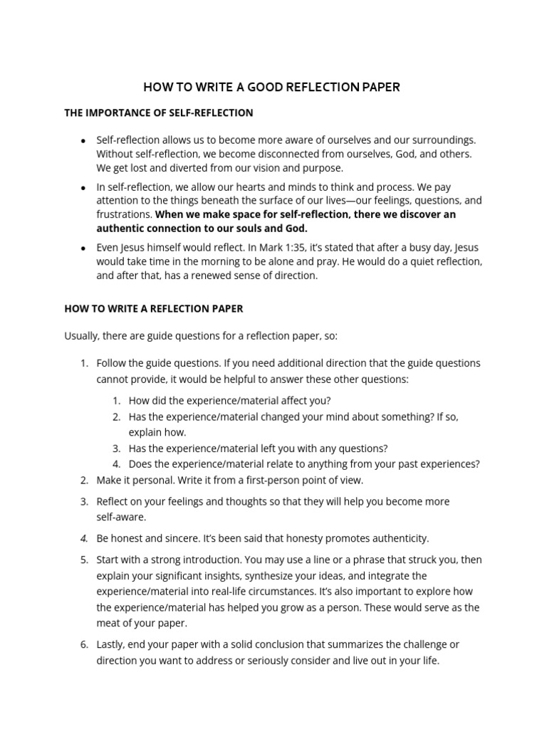 HOW TO WRITE A GOOD REFLECTION PAPER.docx | PDF