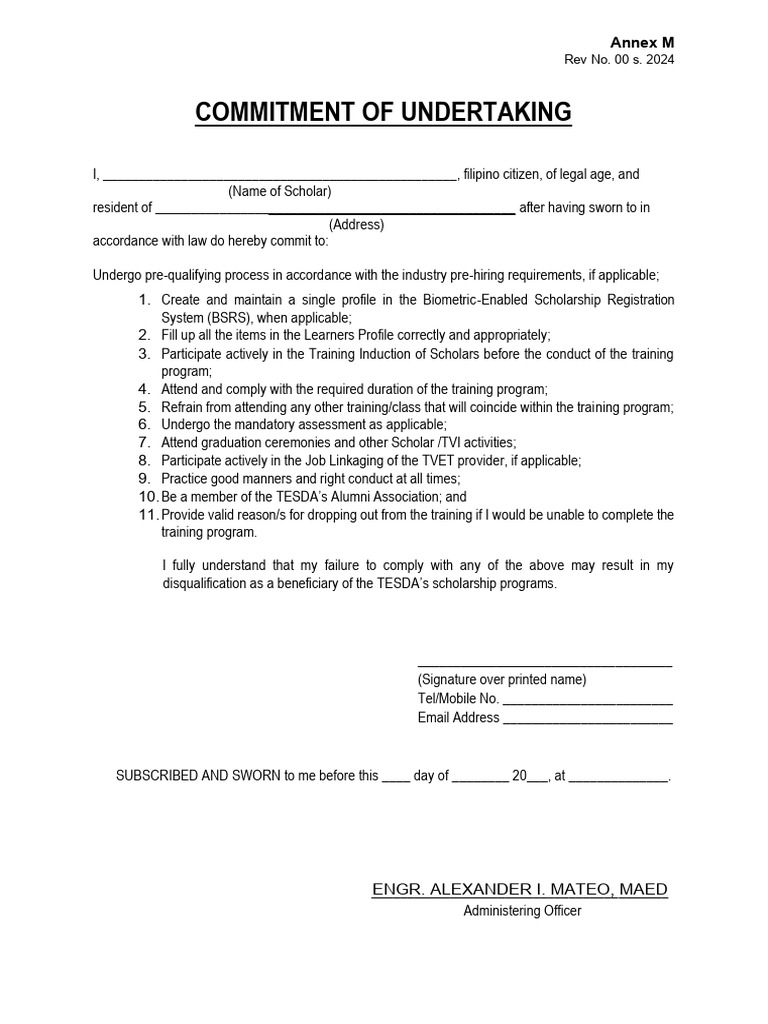 Annex M - Commitment of Undertaking | PDF | Government