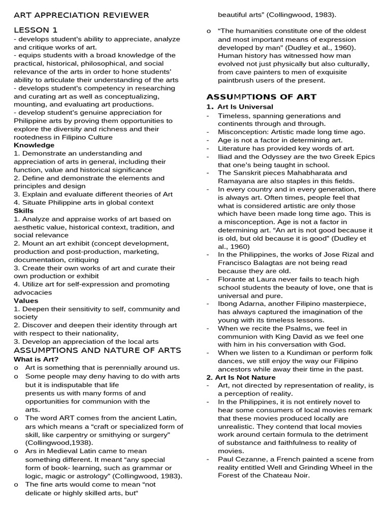 Art Appreciation Reviewer | PDF | The Arts | Imagination