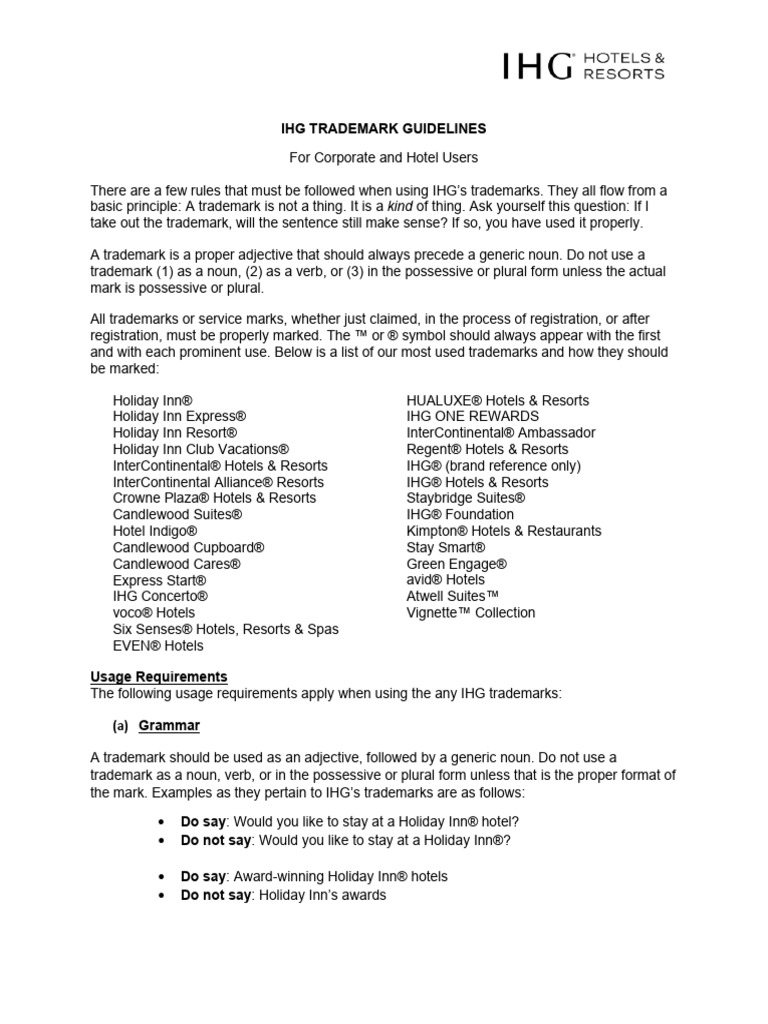 Corporate and Hotels Trademark Guidelines Feb 2023 | PDF | Hotel ...
