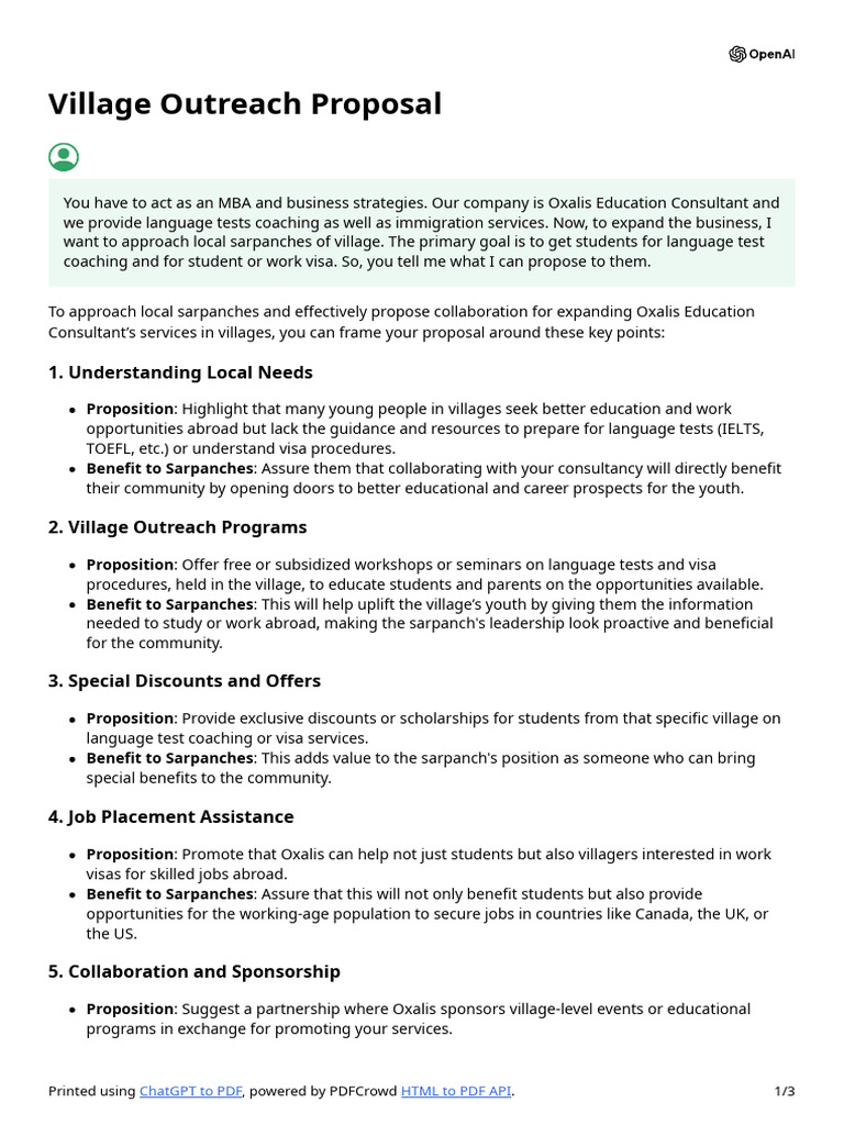 Village Outreach Proposal | PDF | Incentive | Economies