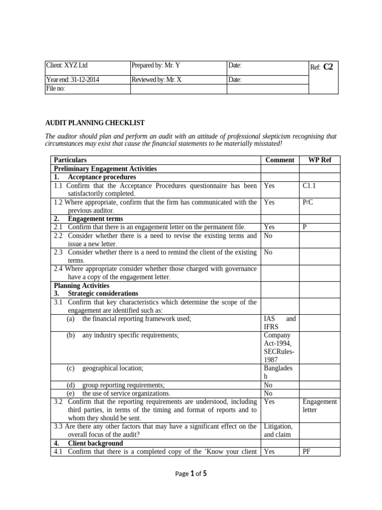 2748C 2 Audit Planning Checklist | PDF | Audit | Internal Control