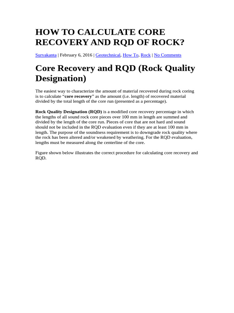 How To Calculate Core Recovery and RQD of Rock | PDF