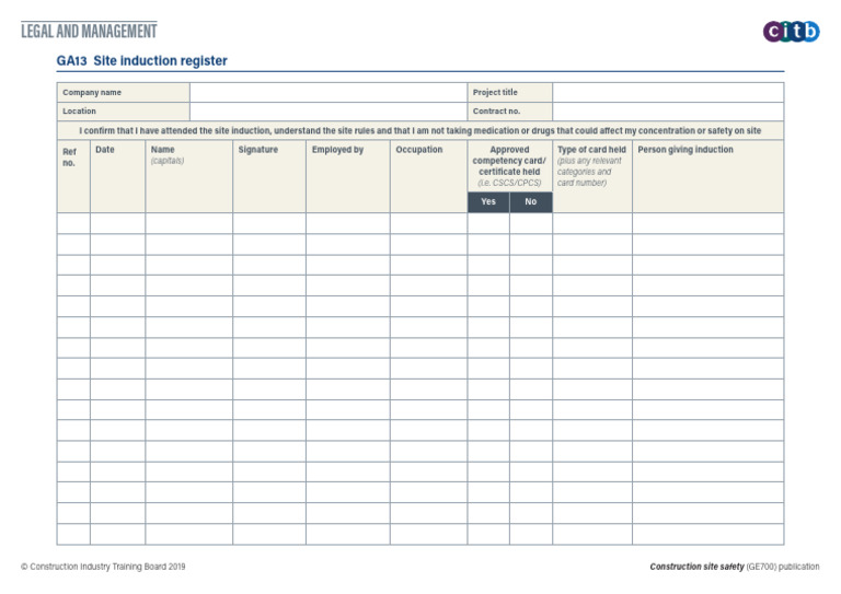 Site Induction Register Template | PDF