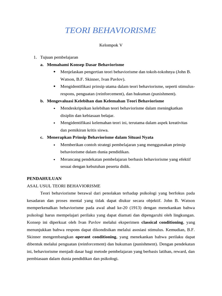 Teori Behaviorisme | PDF