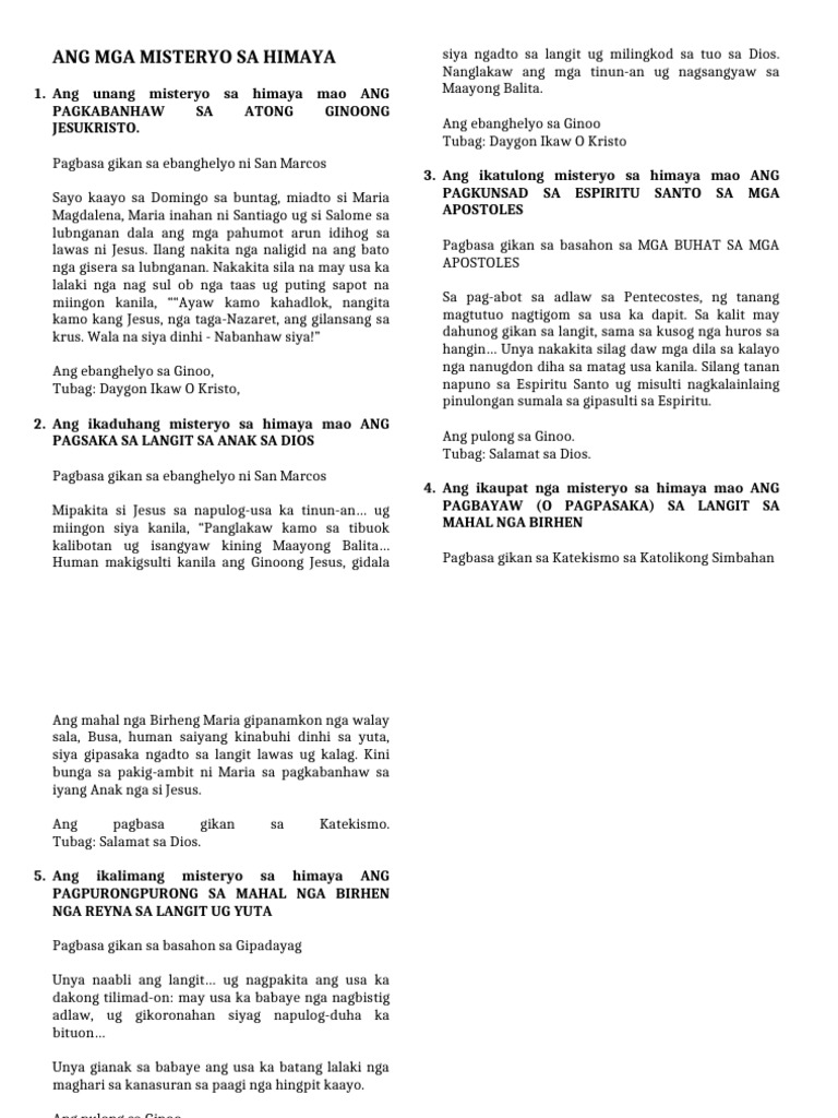 Ang Mga Misteryo Sa Himaya | PDF