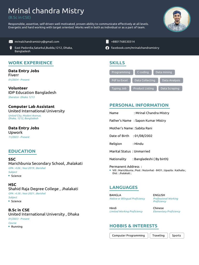 CV of Mrinal Chandra Mistry | PDF