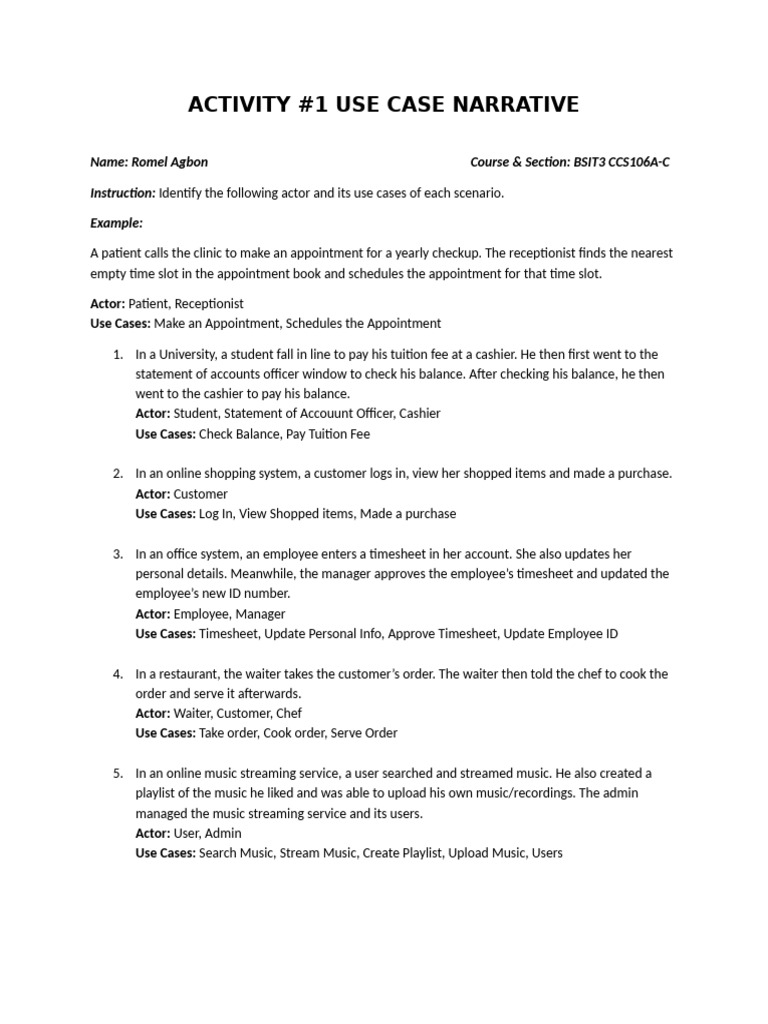 Activity #1 Use Case Narrative | PDF