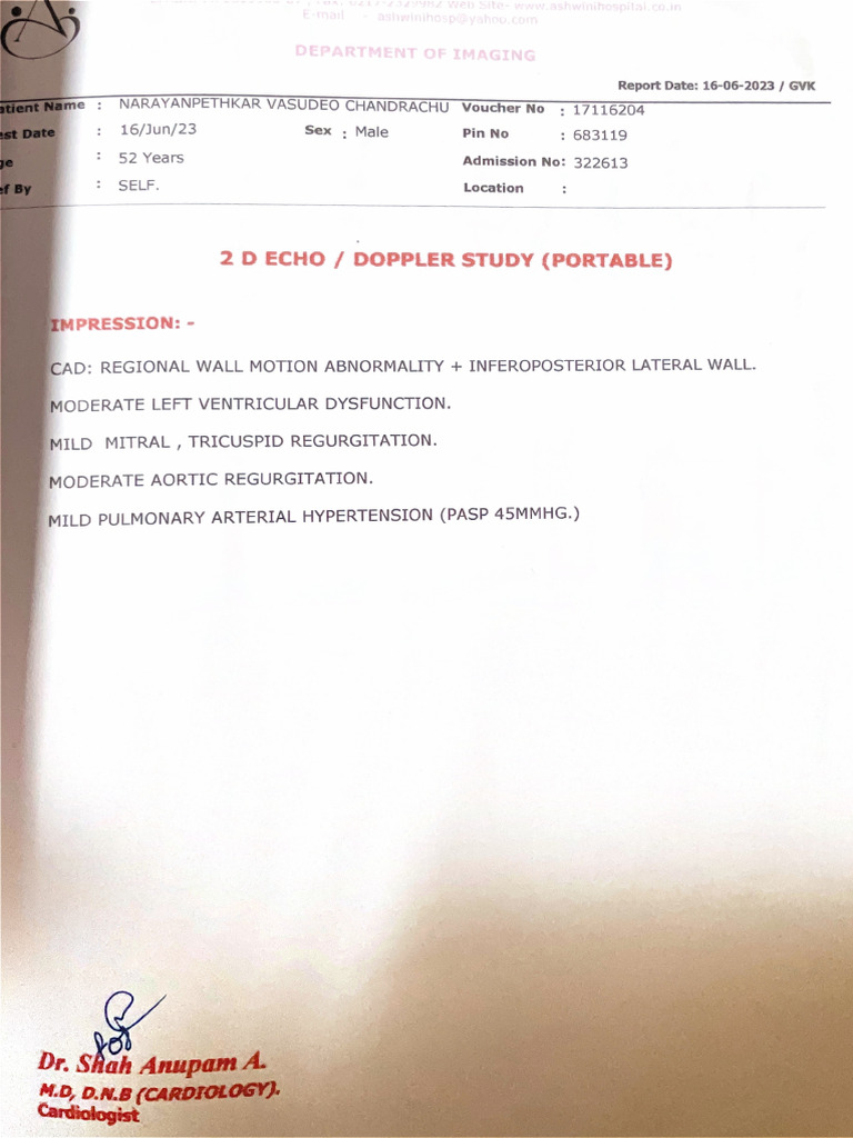 Anupam Shah 16 June 2023 2D Echo | PDF