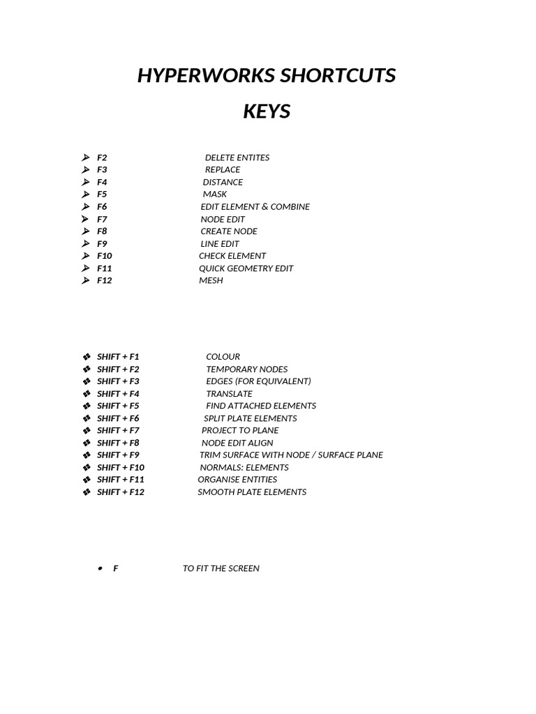 Hyperworks Shortcuts | PDF