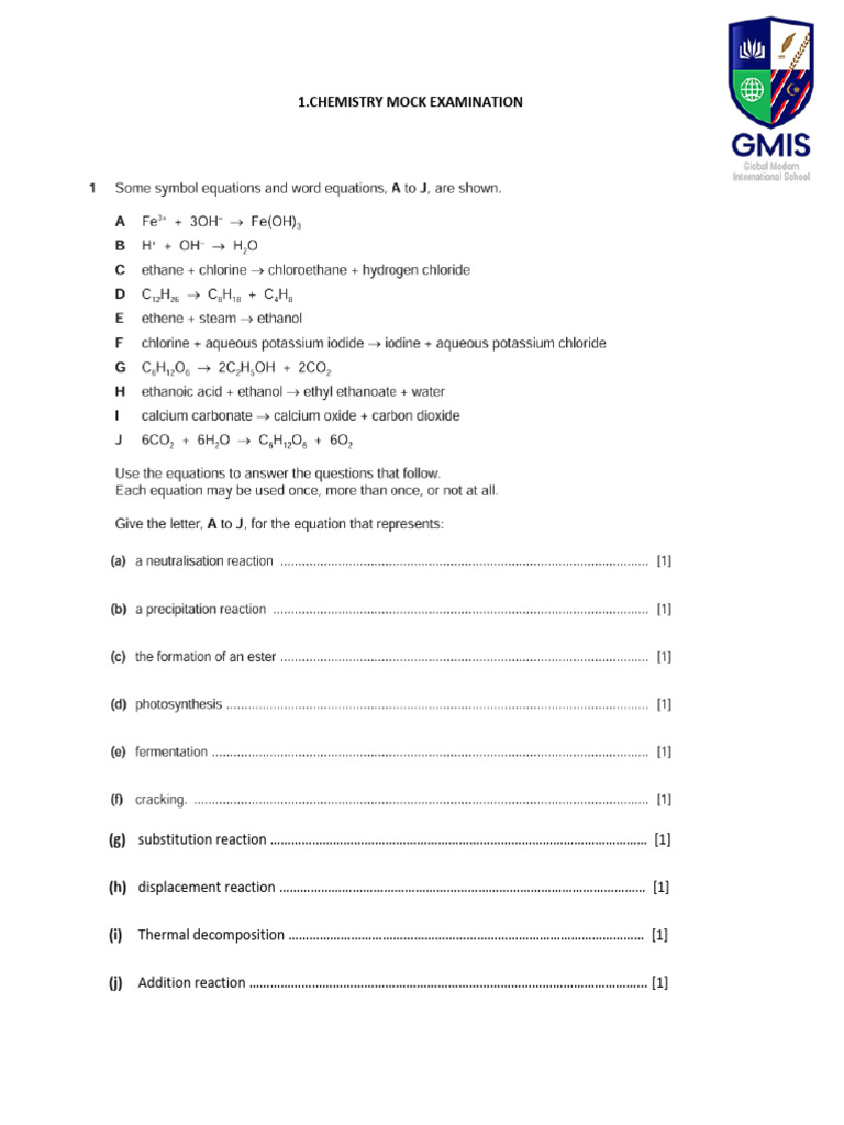 Chemistry p4 Examination+Ms | PDF | Chemical Reactions | Reaction Rate
