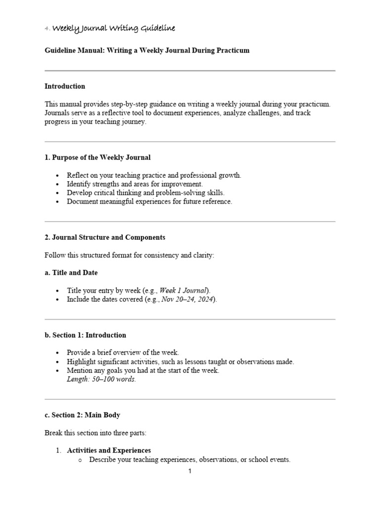 Weekly Journal Writing Guideline | PDF | Classroom Management | Mentorship