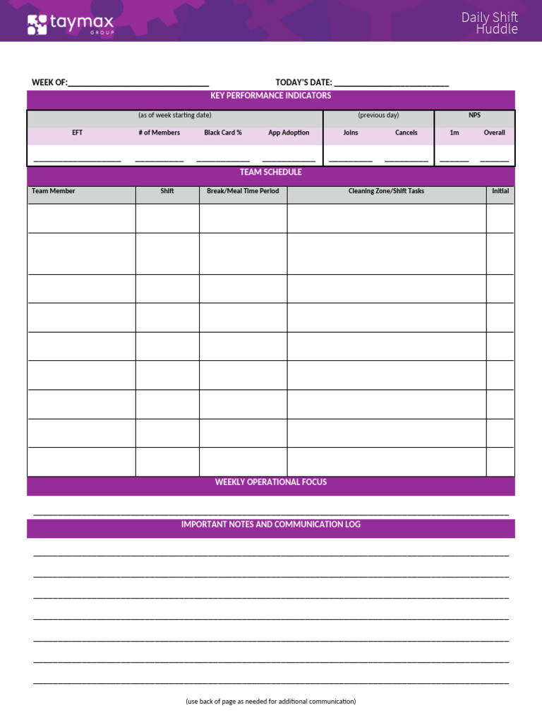 Shift Huddle Blank Template | PDF