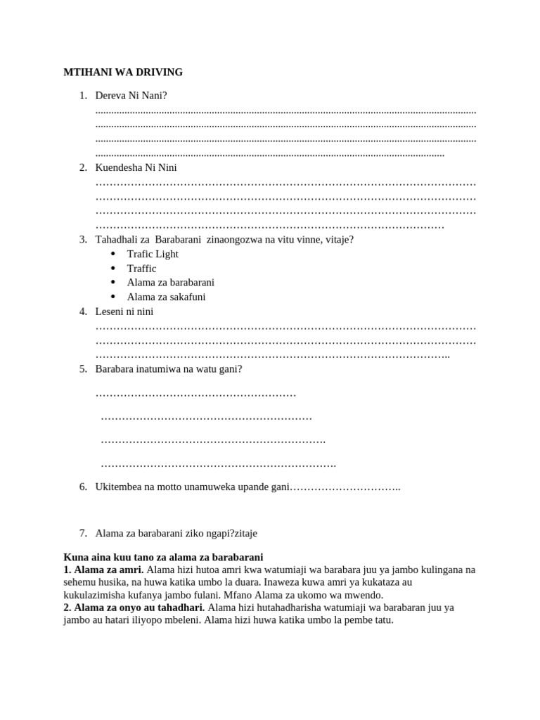 Mwongozo wa Mtihani wa Udereva | PDF