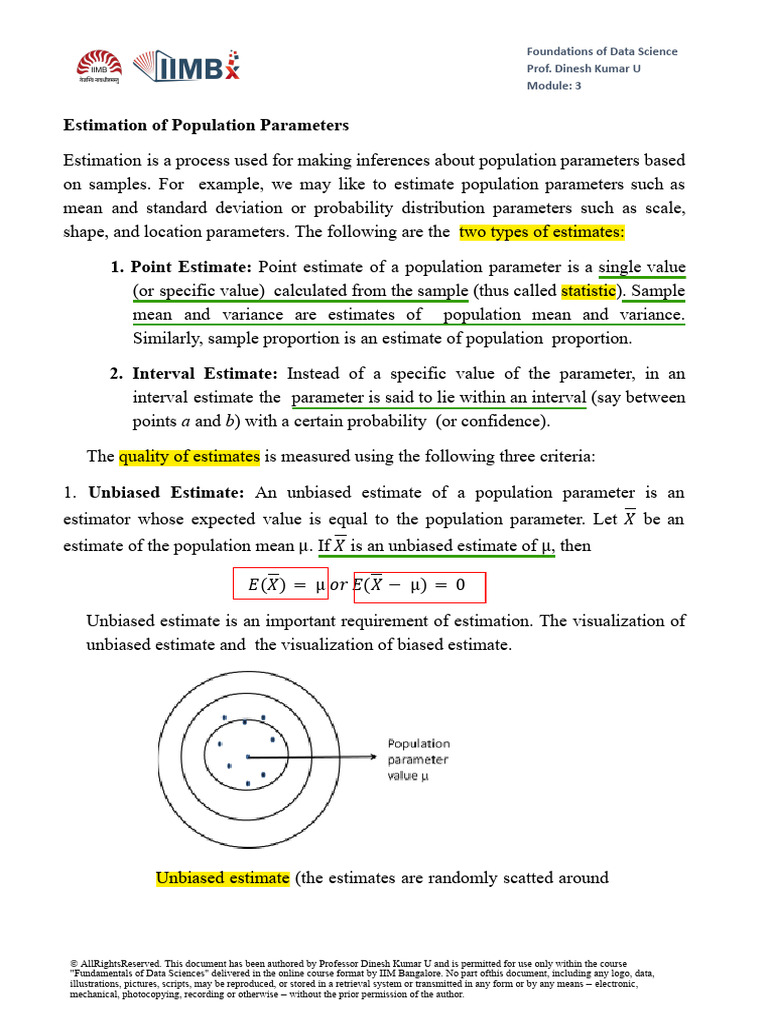 384 Est of Pop Parameters | PDF | Estimator | Bias Of An Estimator