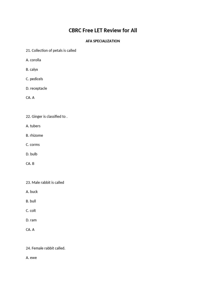 Share CBRC Free LET Review For All - AFA MAJOR (Part 2) | PDF | Plants ...