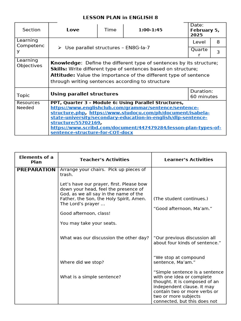 02-05-25 - Grade 8 Quarter 3 - Use Parallel Structures | PDF | Language ...