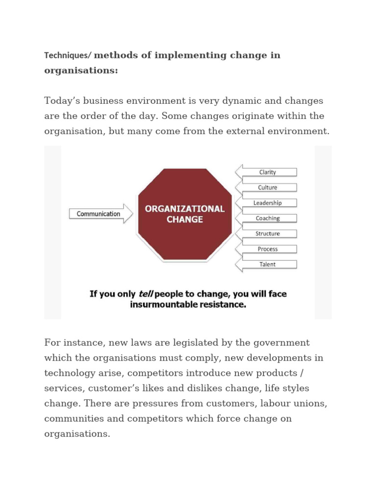 8 Methods of Implementing Change in An Organization | PDF | Transformational Leadership | Leadership