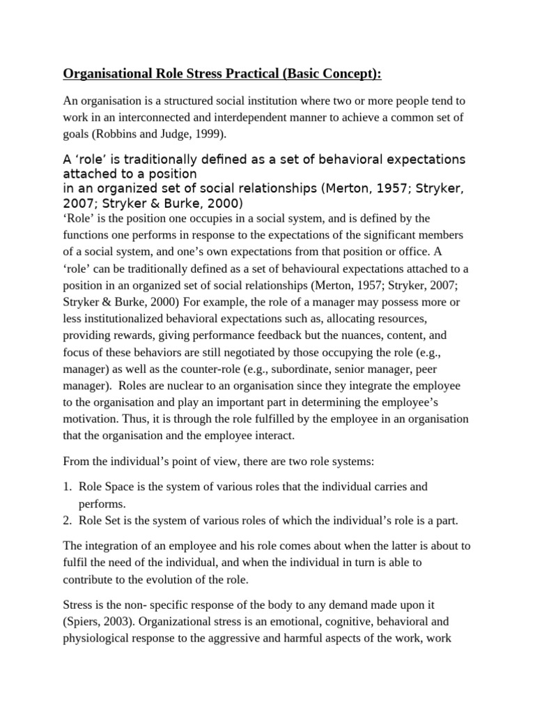 Basic Concept Organisational Role Stress | PDF | Stress (Biology ...