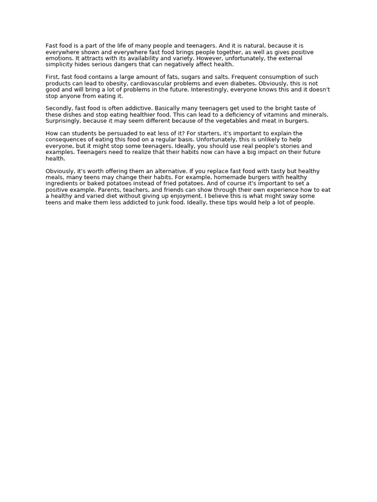 Impact of Fast Food on Teen Health | PDF