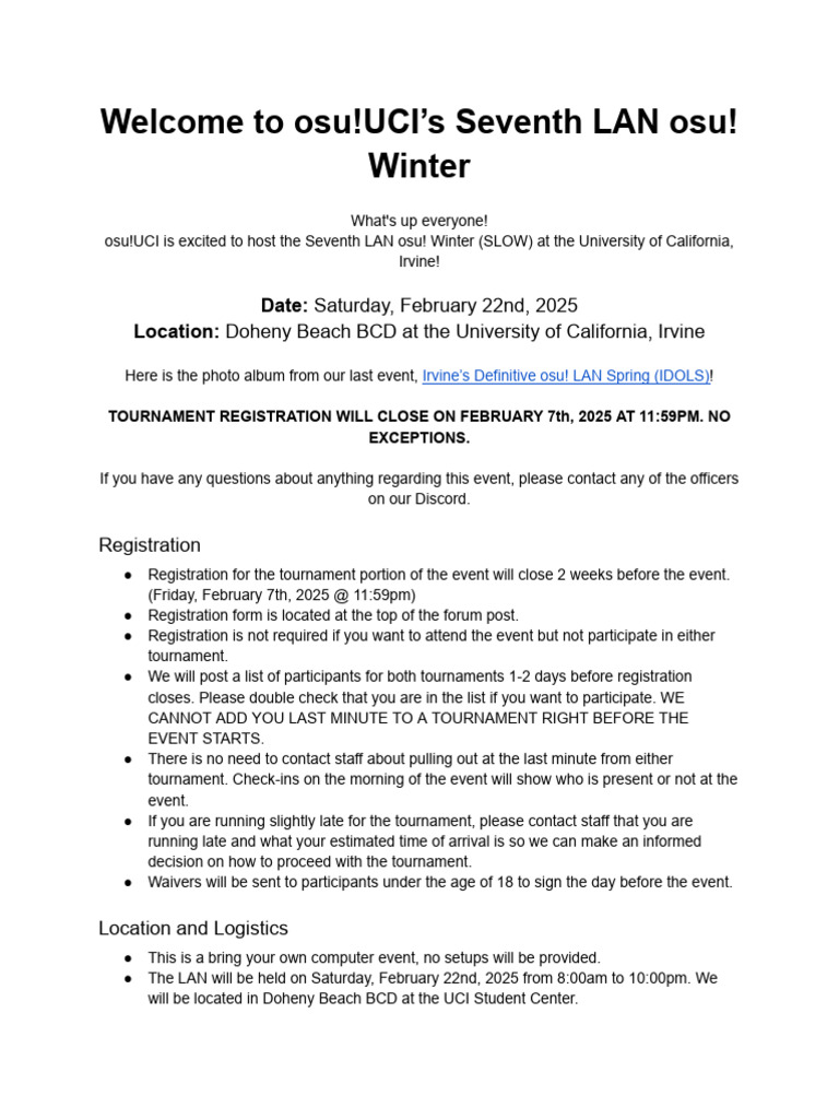 Seventh LAN osu! Winter Information Document | PDF | Sports