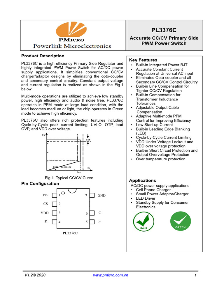 PL3376C - PowerLink Microelectronics | PDF | Power Supply | Battery Charger