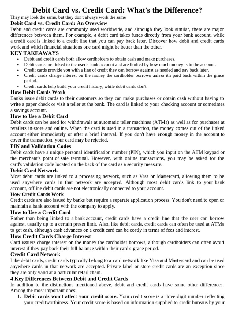 Debit Card Vs Credit Card - What's The Diffifrence | PDF | Credit Card ...
