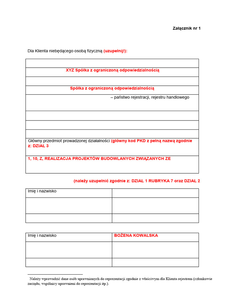 Wzór Jak Należy Wypełnić FORMULARZ AML | PDF