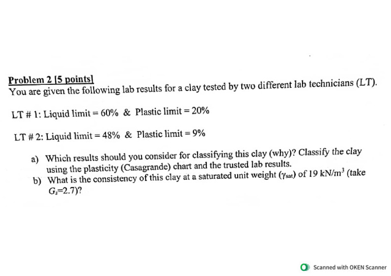 Liquid Limit of Clays Problem | PDF