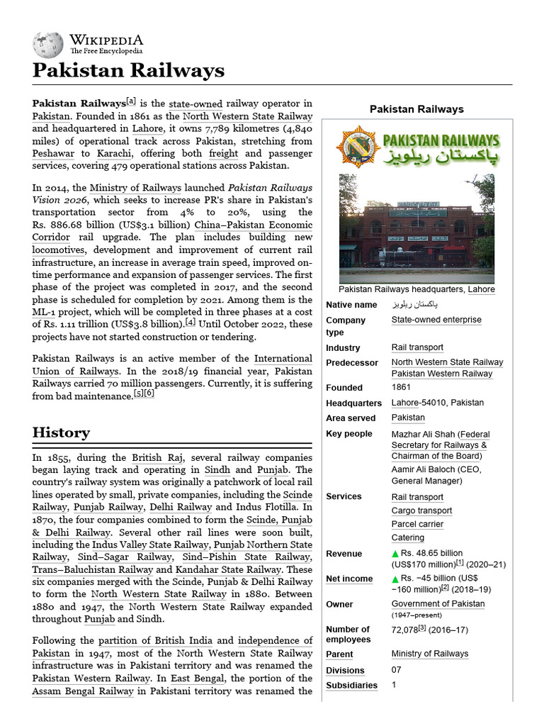 Pakistan Railways - Wikipedia | PDF | Sustainable Transport | Land ...