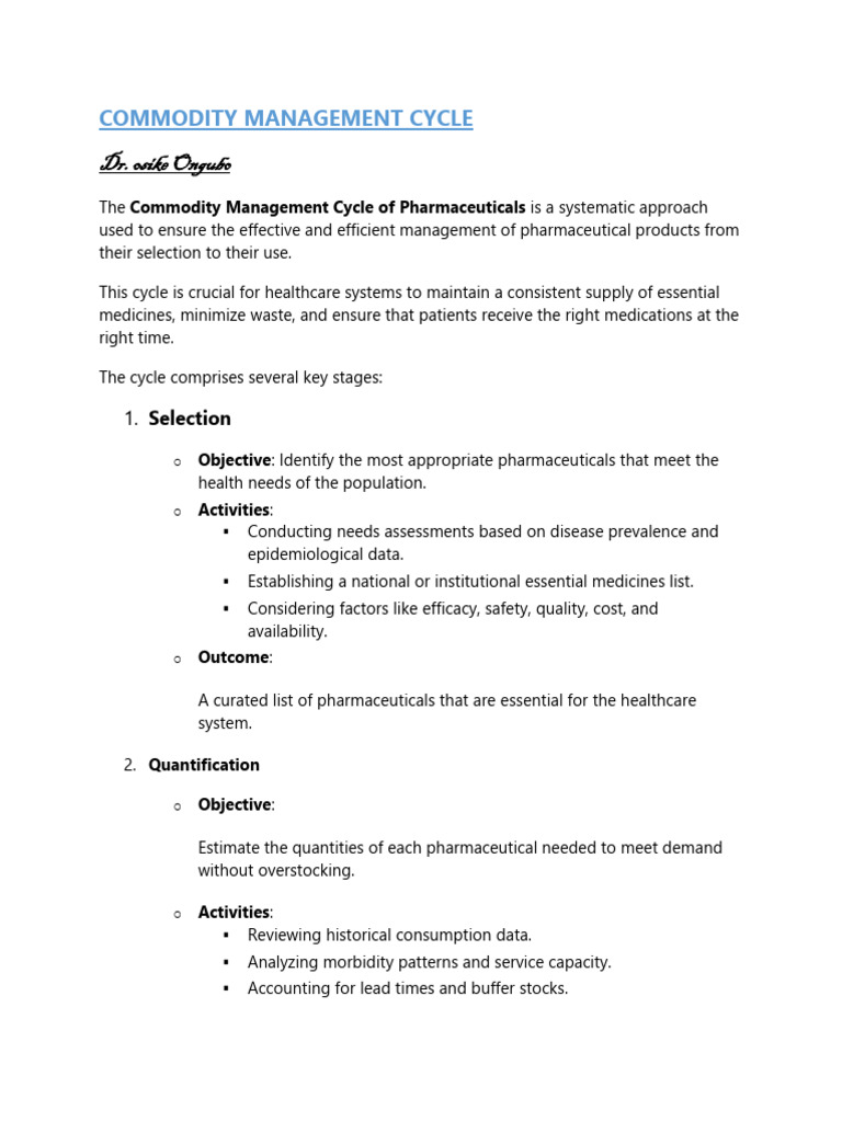 Pharmaceutical Commodity Management Cycle | PDF | Medical Prescription ...