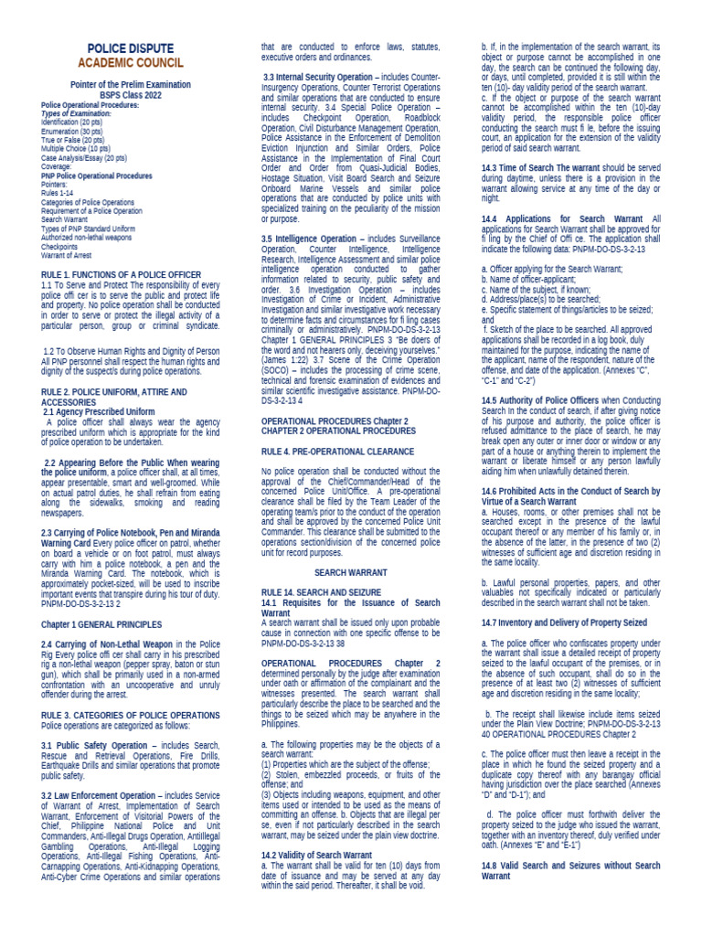 Police Disputes Reviewer | PDF | Search Warrant | Police
