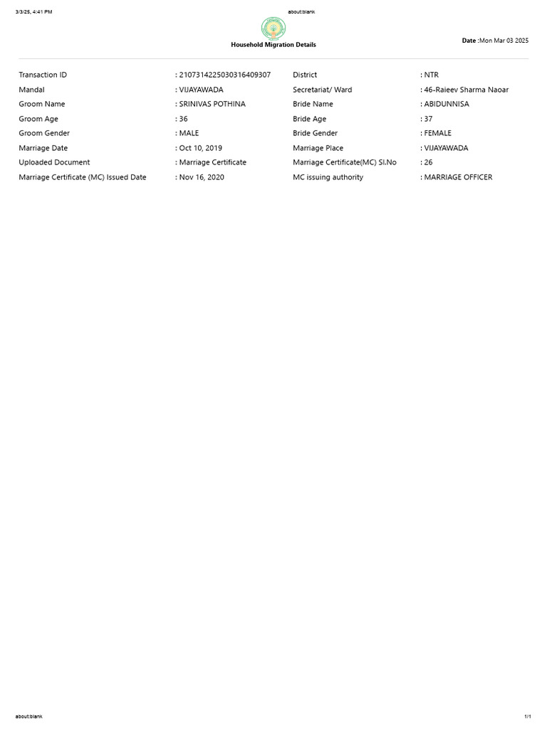 Pothina Srinivas Application No. | PDF
