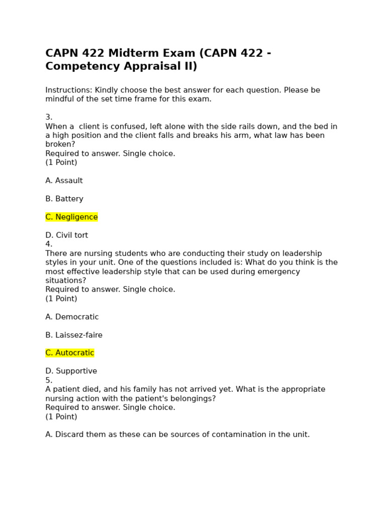 CAPN 422 Midterm Exam 2021 | PDF | Intravenous Therapy | Pregnancy